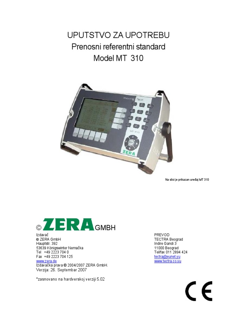 Skraceno Uputstvo Za Upotrebu ZERA MT310 | PDF