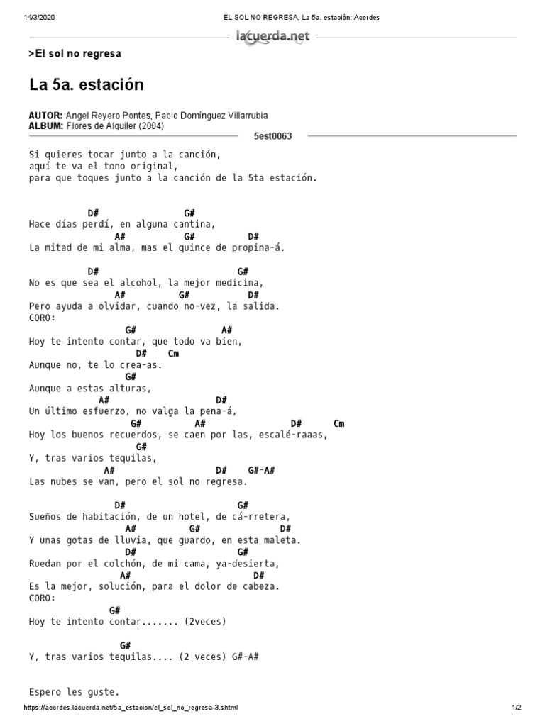 EL SOL NO REGRESA, La 5a. Estación - Acordes | PDF