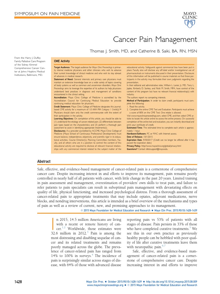 SMITH, T. J. SAIKI, C. B. Cancer Pain Management. Symposium On Pain ...