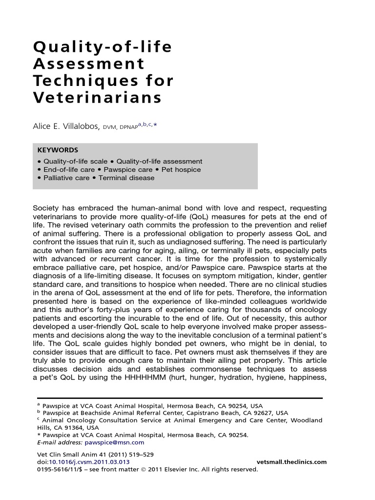 Pet Quality of Life Assessment Guide | PDF | Palliative Care | Pain