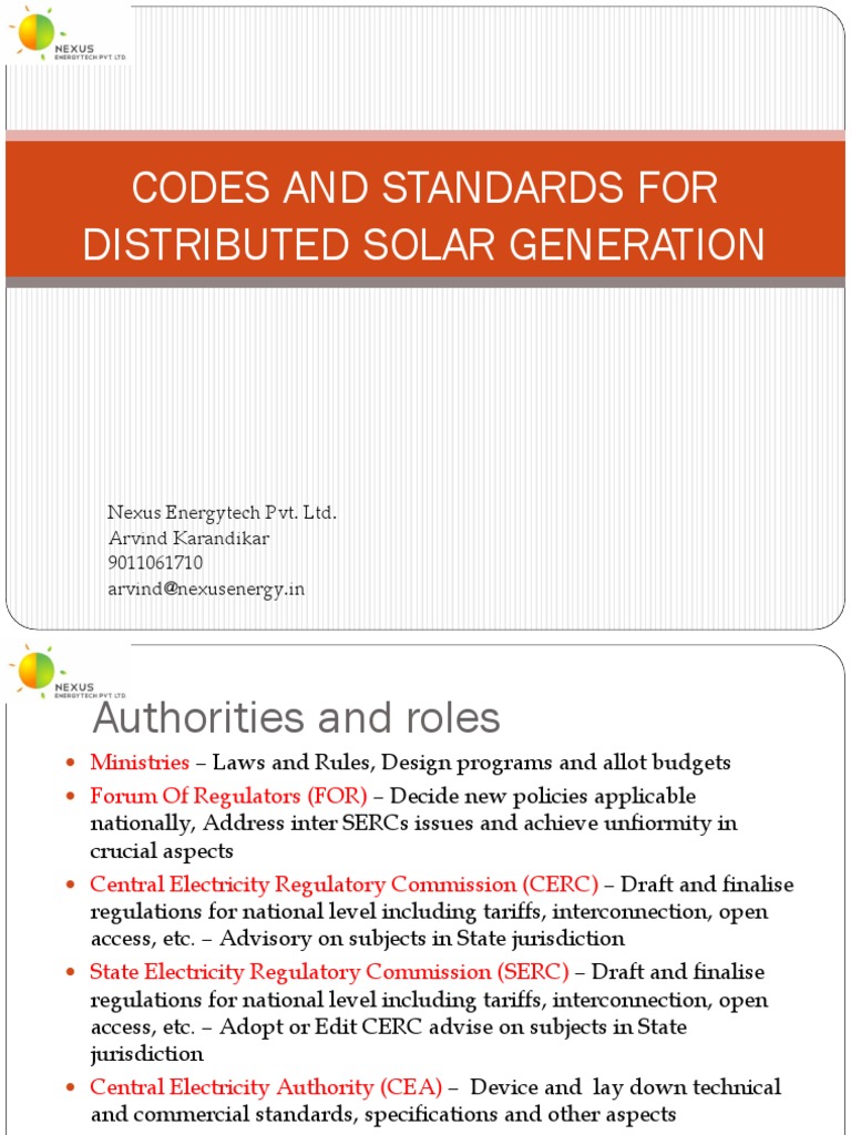 Codes and Standards For Distributed Solar Generation | PDF ...