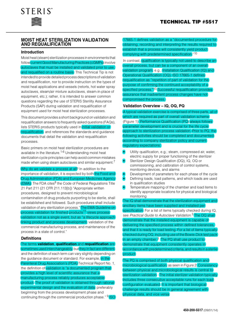 Moist Heat Sterilization Validation and Requalification STERIS | PDF | Verification And ...