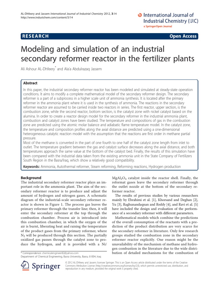 Modeling & Simulation of Secondary Reformer | PDF | Chemical Reactor ...