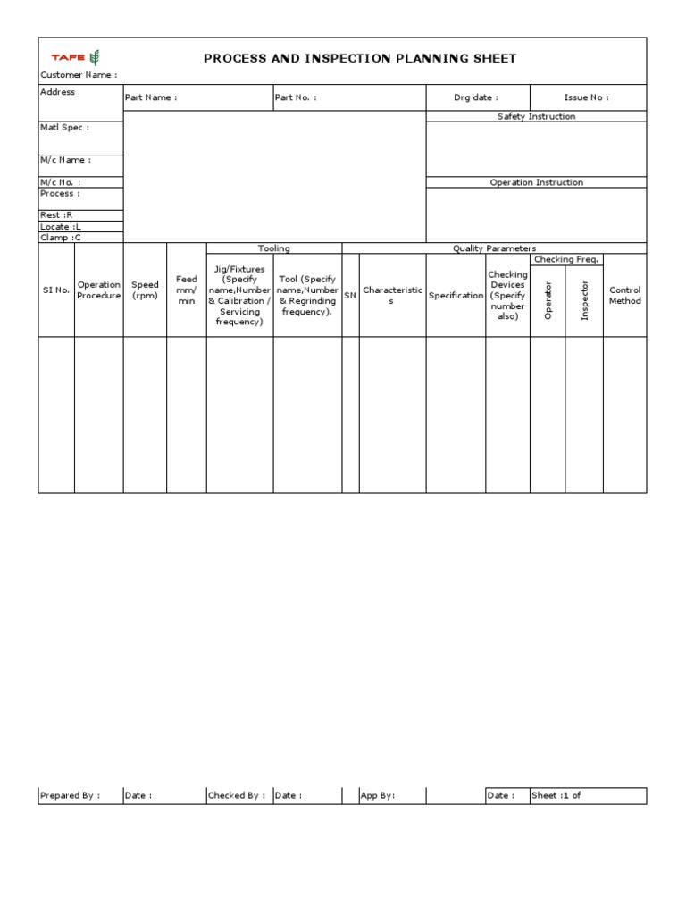 Format 9 A - Process & Inspection Planning Sheet | PDF | Technology ...