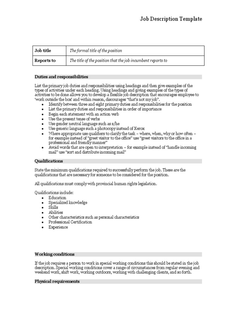 Job Responsibilities Template - JD | PDF | Business