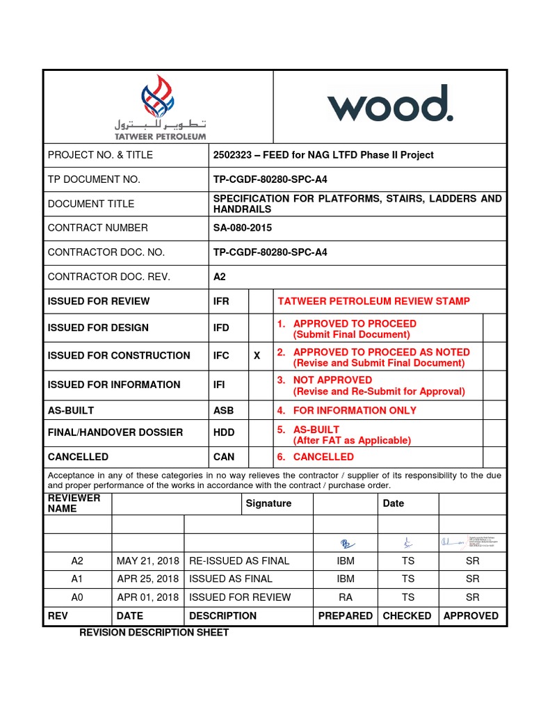 TP-CGDF-80280-SPC-A4 - A2 - Specification For Platforms, Stairs, Ladders and Handrails | PDF ...