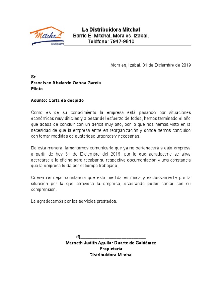 Carta de Despido Directo | PDF