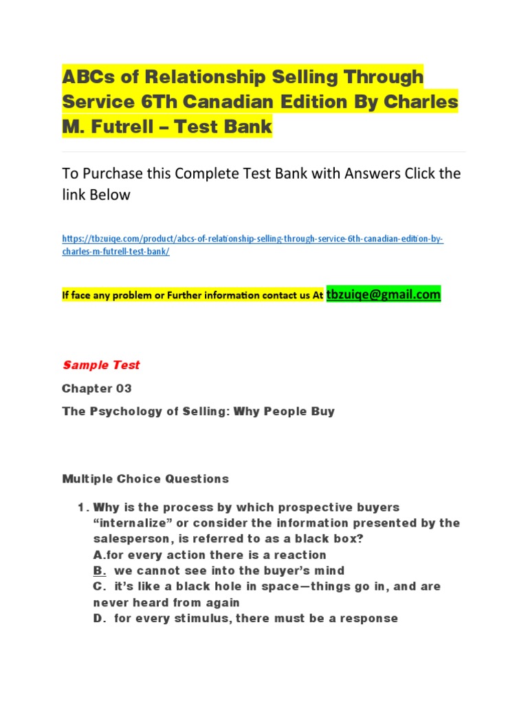 ABCs of Relationship Selling Through Service 6Th Canadian Edition by ...