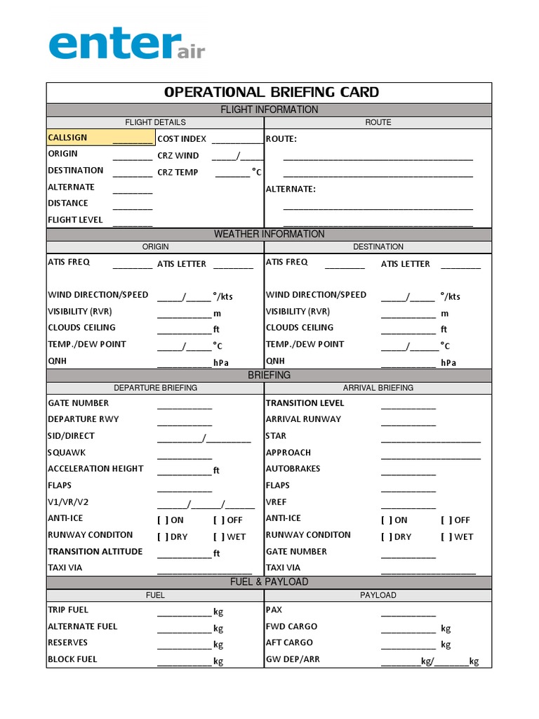 Flight Operations Briefing Card | PDF | Transport Safety | Aerospace