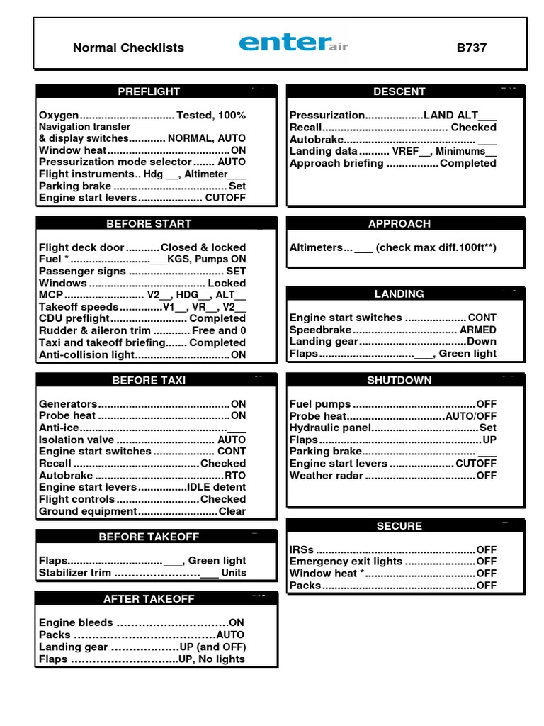 Checklist EnterAir B738 PDF | PDF | Aviation | Aircraft