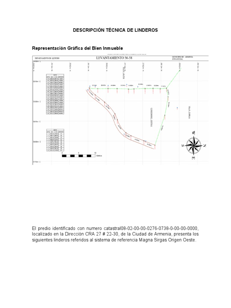 DESCRIPCION TECNICA DE LINDERO - Formato | PDF | Geofísica | Geografía ...