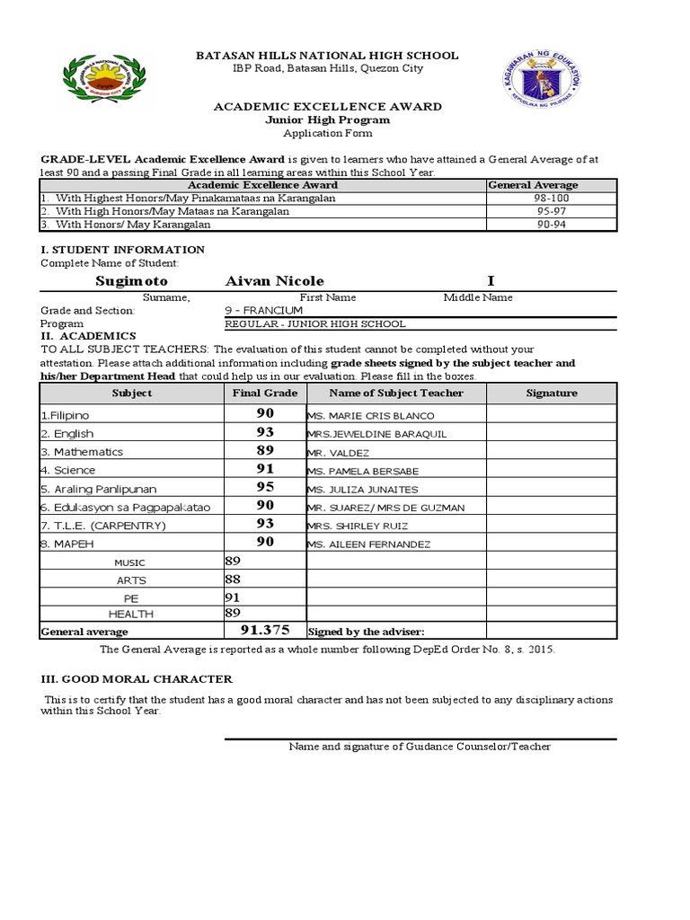Batasan Hills Academic Excellence Awards | PDF | Middle Schools ...