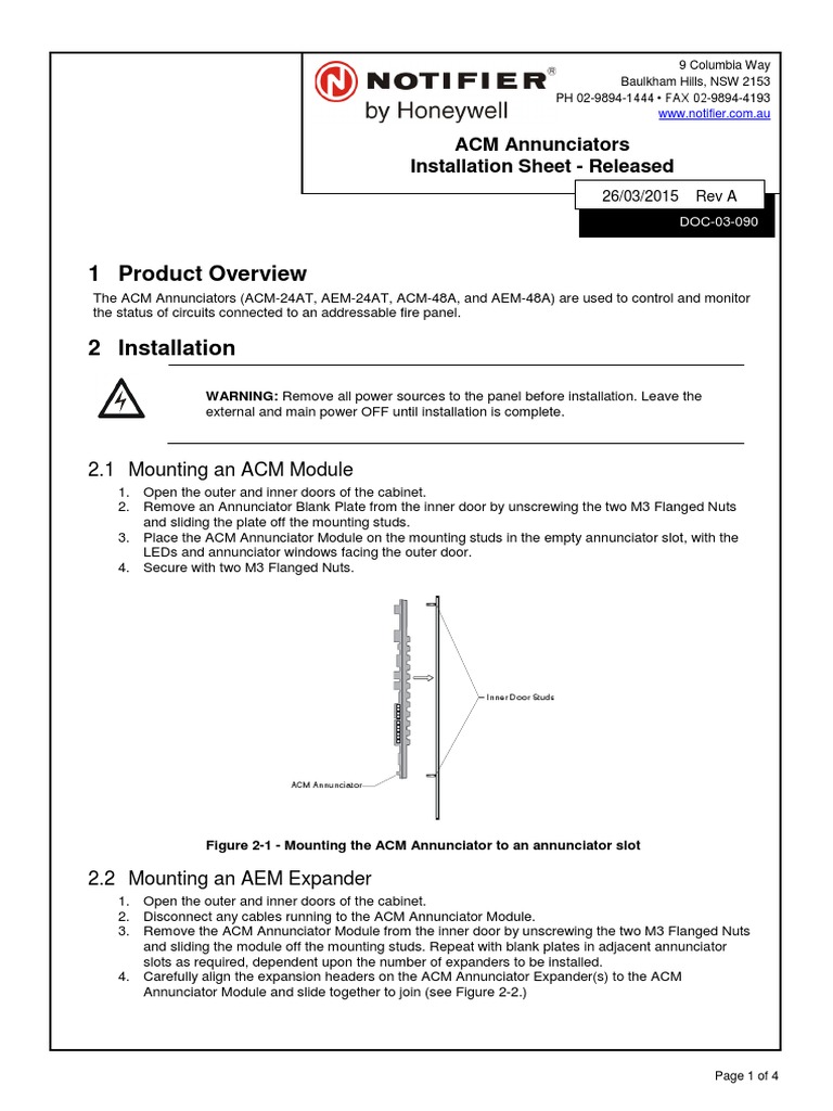 ACM Annunciators Installation Sheet | PDF | Computer Architecture ...