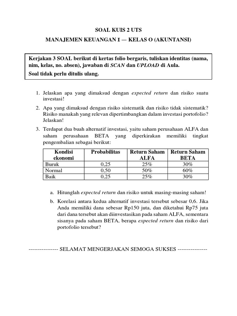 Soal Kuis 2 Uts (MK 1 Kelas O) | PDF