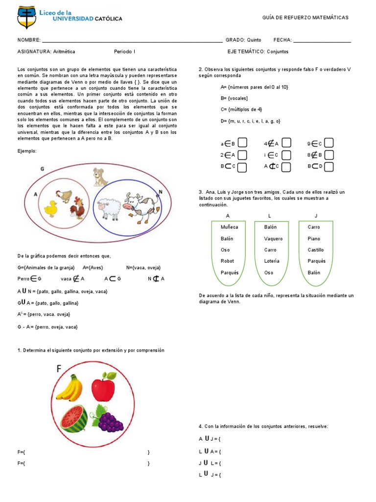 Guía Conjuntos 5 | PDF | Conjunto (Matemáticas) | Enseñanza de matemática