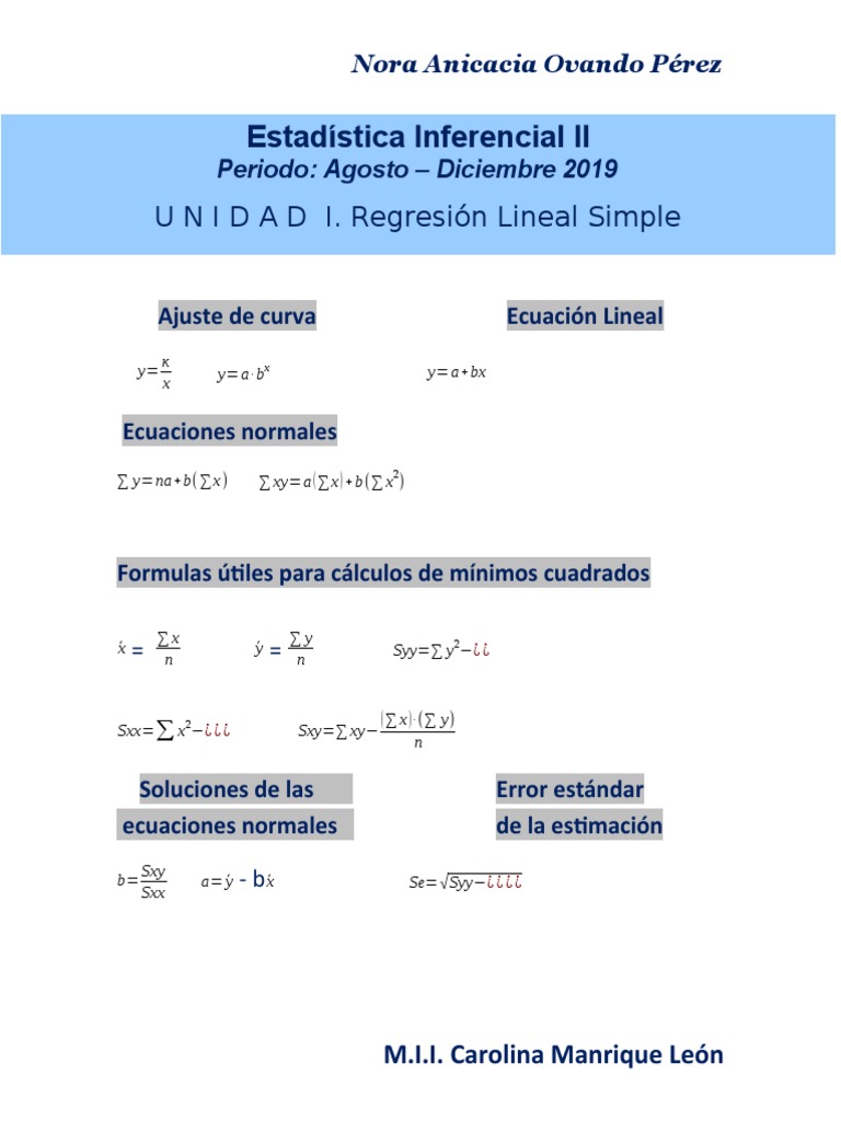 Estadística Inferencial Ii Formulario | PDF | Mínimos cuadrados | Análisis de regresión