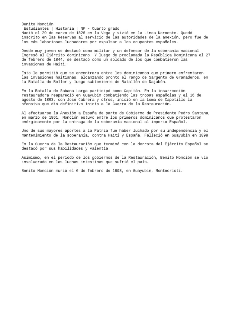Biografía de Benito Monción | PDF | Viajes y turismo | Historia