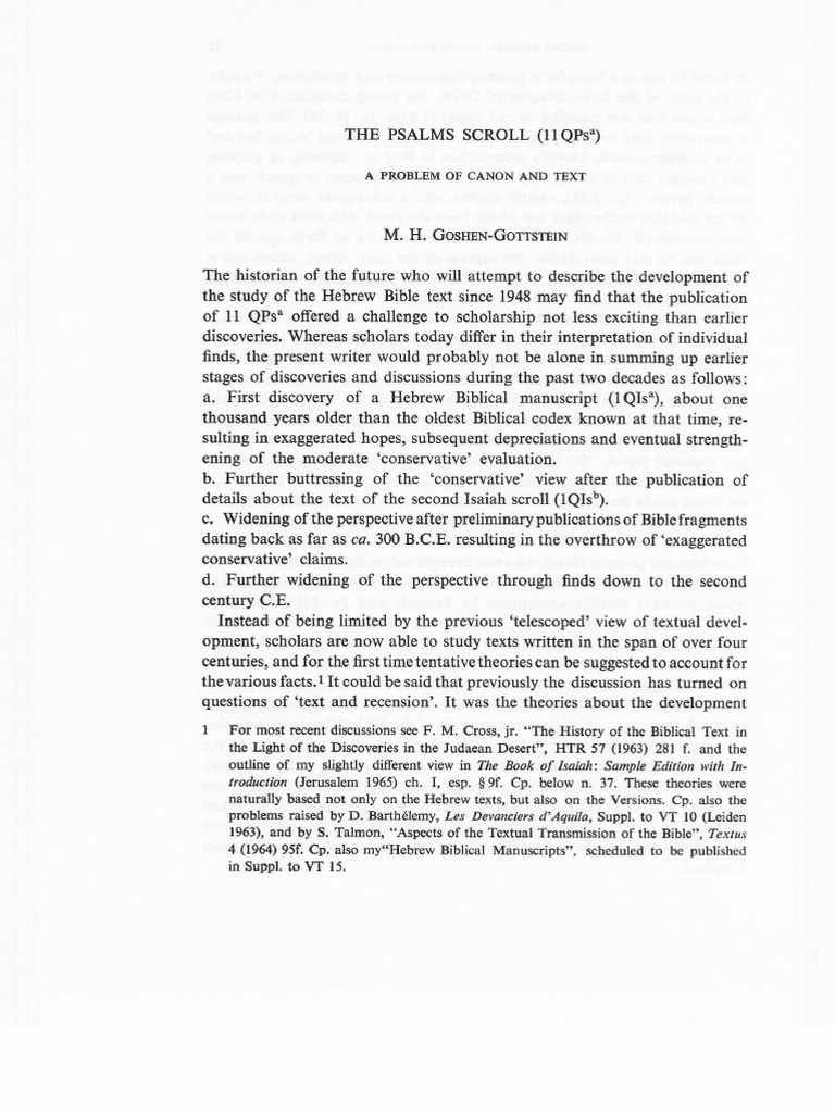 Goshen-Gottstein - The Psalms Scroll - 11QPsa - A Problem of Canon and Text | PDF