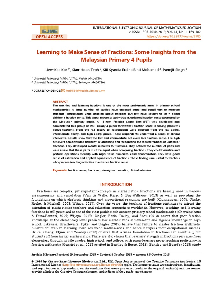 Learning To Make Sense of Fractions Some Insights From The Malaysian ...