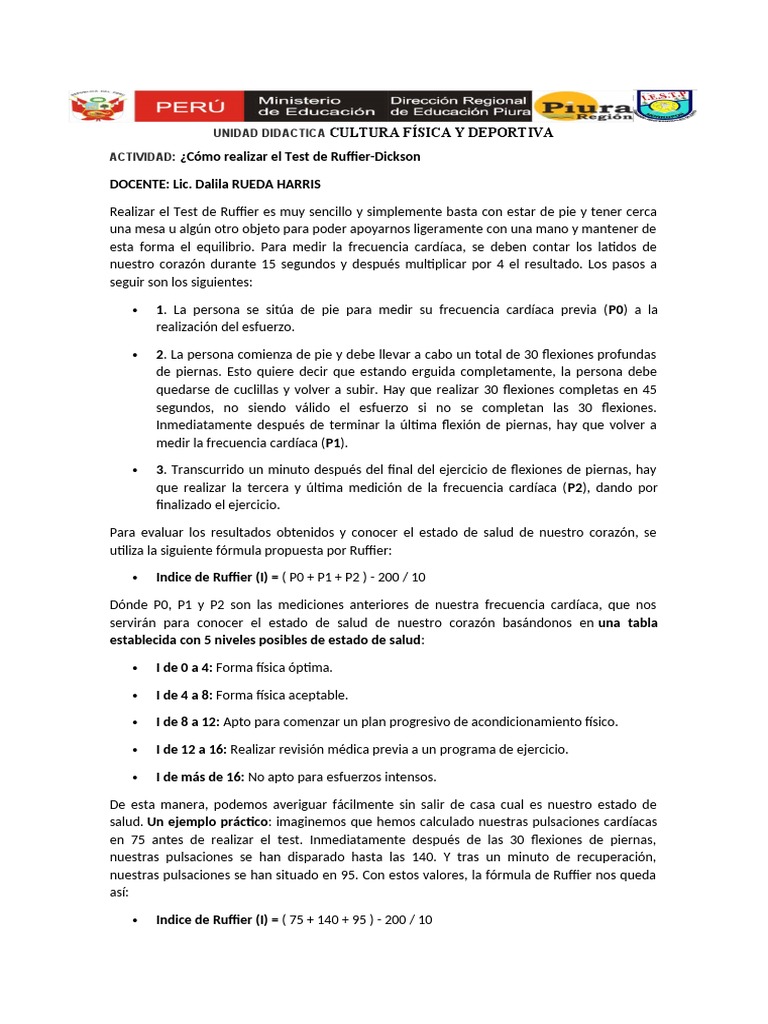 Cómo Realizar El Test de Ruffier | PDF | Ritmo cardiaco | Corazón