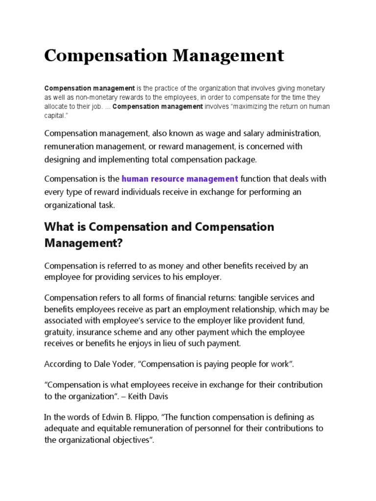 Overview of Compensation Management | PDF | Equal Pay For Equal Work ...