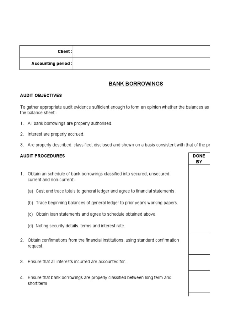 Audit Program Bank Borrowings (Contoh) | PDF | Financial Statement | Banks