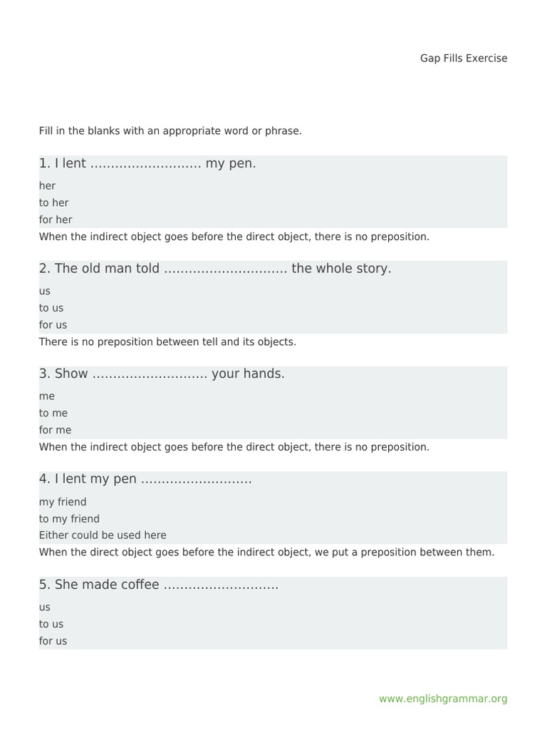 Gap Fills Exercise | PDF | Object (Grammar) | Verb