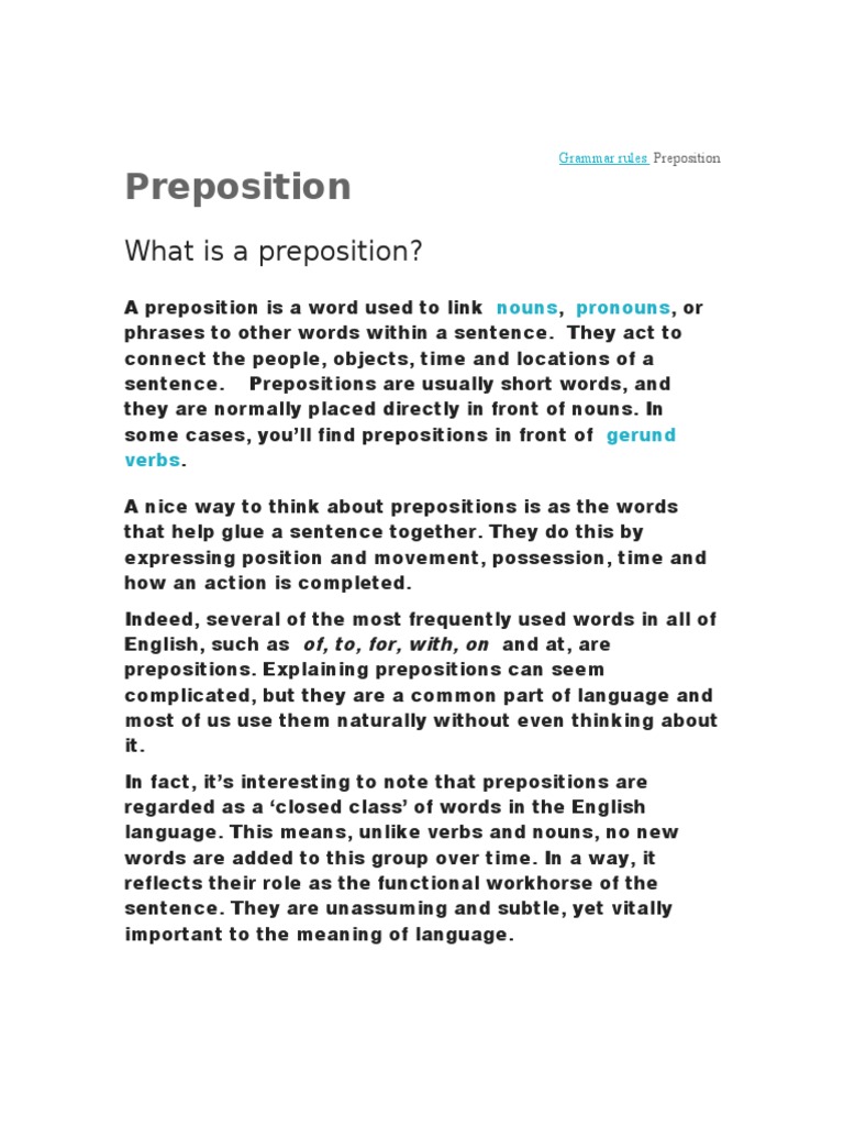 Preposition: What Is A Preposition? | PDF | Preposition And Postposition | Part Of Speech