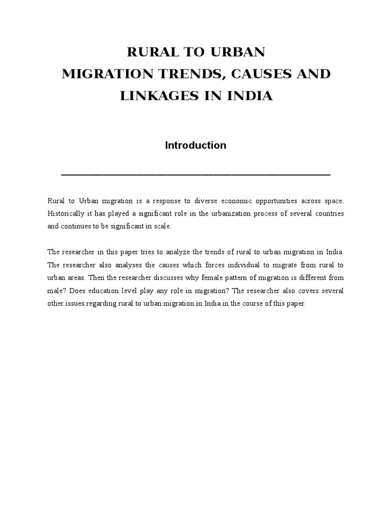 Rural To Urban Migration Trends, Causes and Linkages in India | PDF ...
