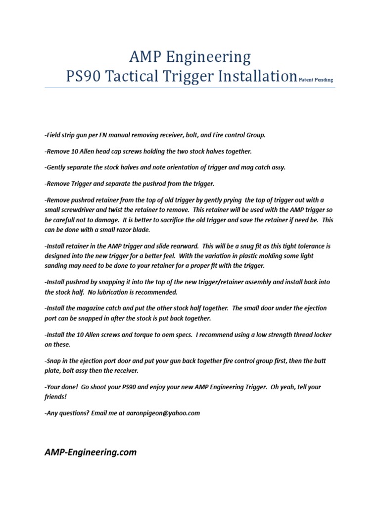 AMP Engineering PS90 Trigger Instructions | PDF | Engineering ...