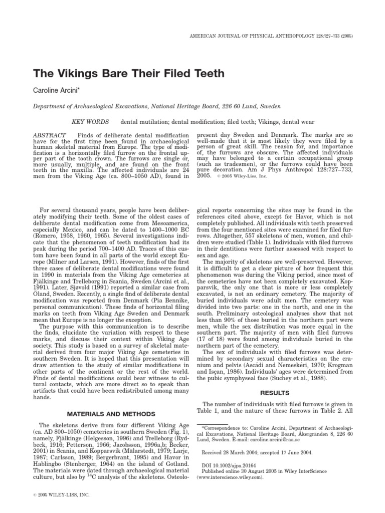 The Vikings Bare Their Filed Teeth: Caroline Arcini | PDF | Tooth ...