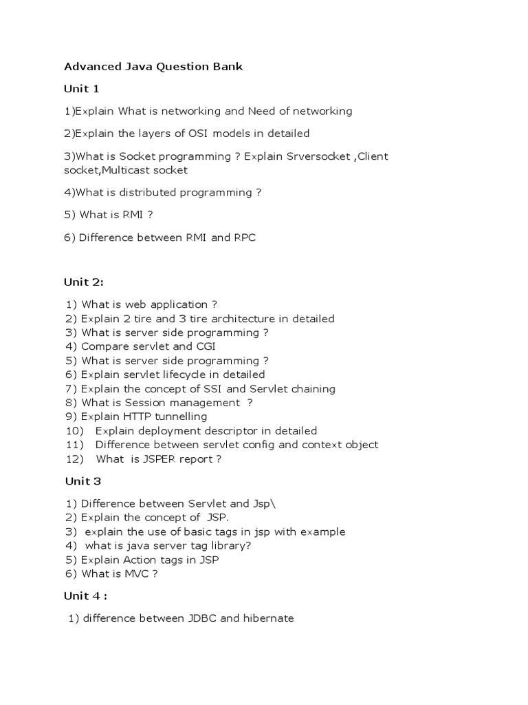 Advance Java Question Bank | PDF