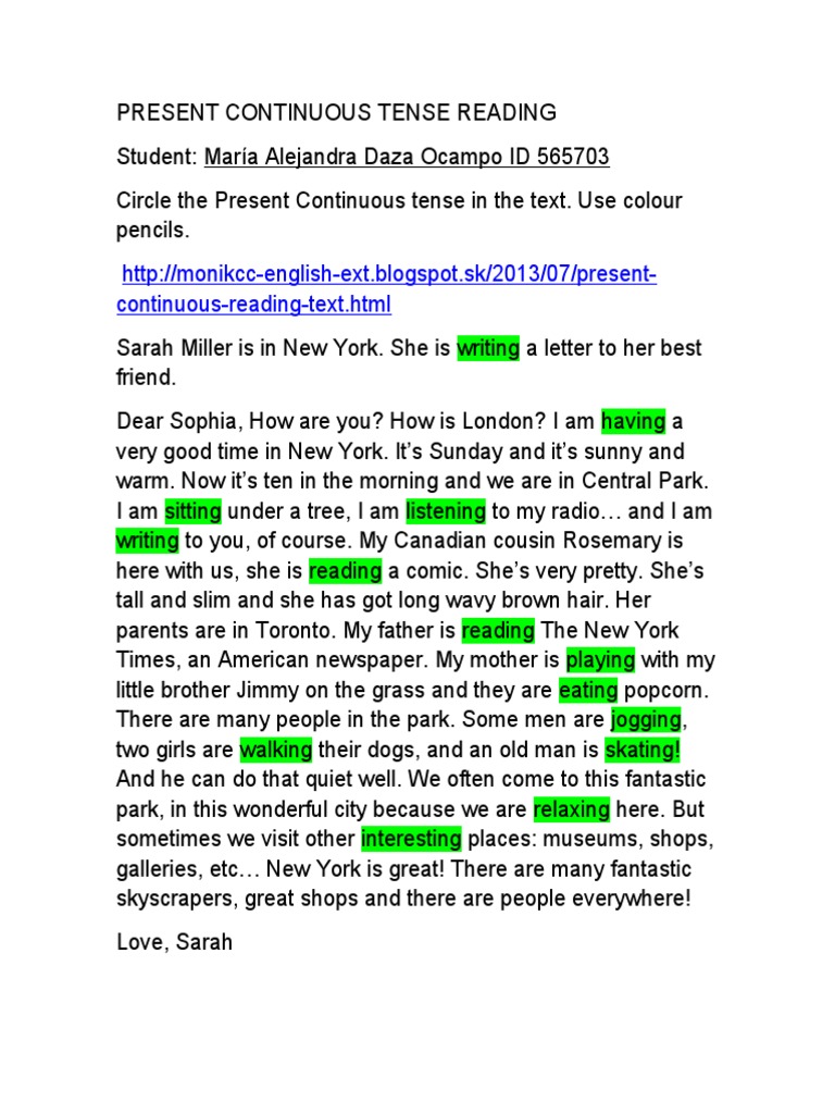 Present Continuous Tense Reading | PDF