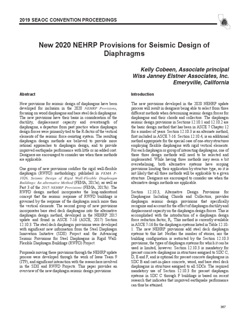 New 2020 NEHRP Provisions For Seismic Design of Diaphragms | PDF ...