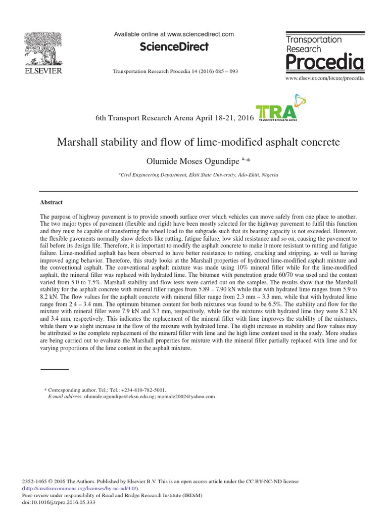 Marshall Stability and Flow of Lime-Modified Asphalt Concrete | PDF ...