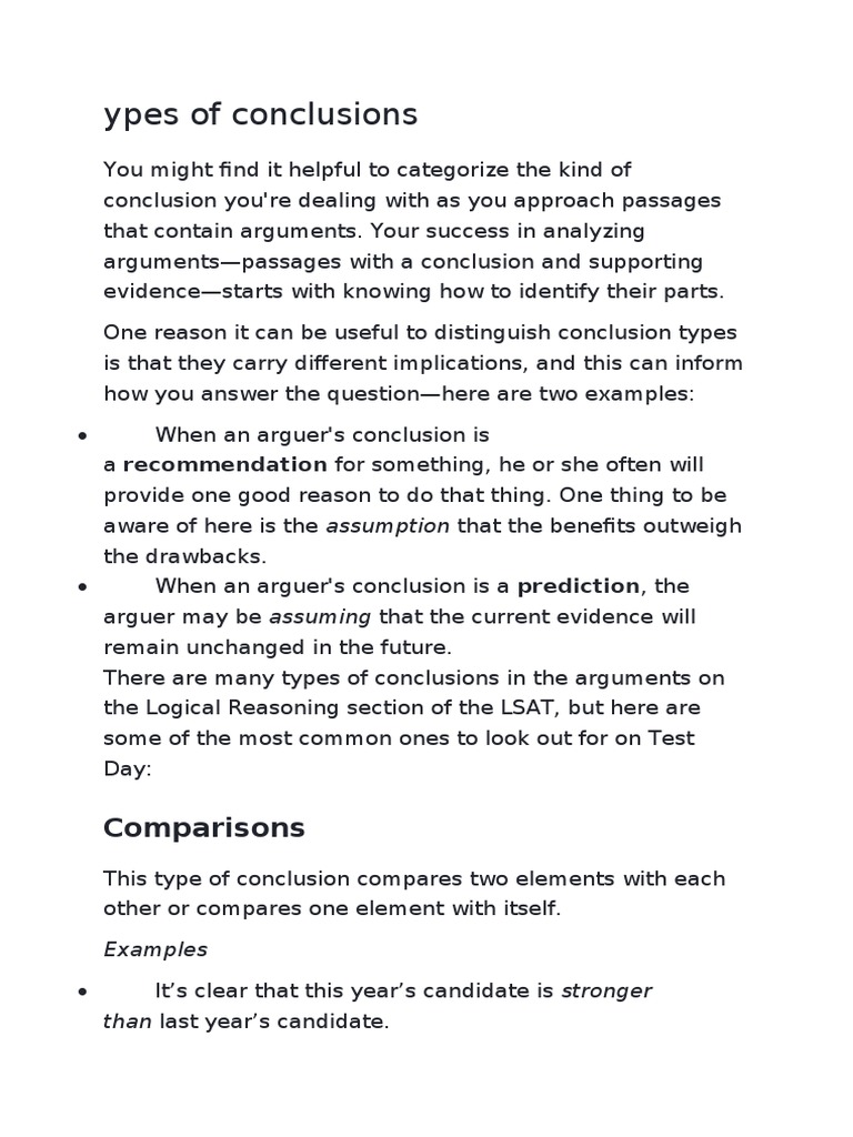 Ypes of Conclusions: Comparisons | PDF