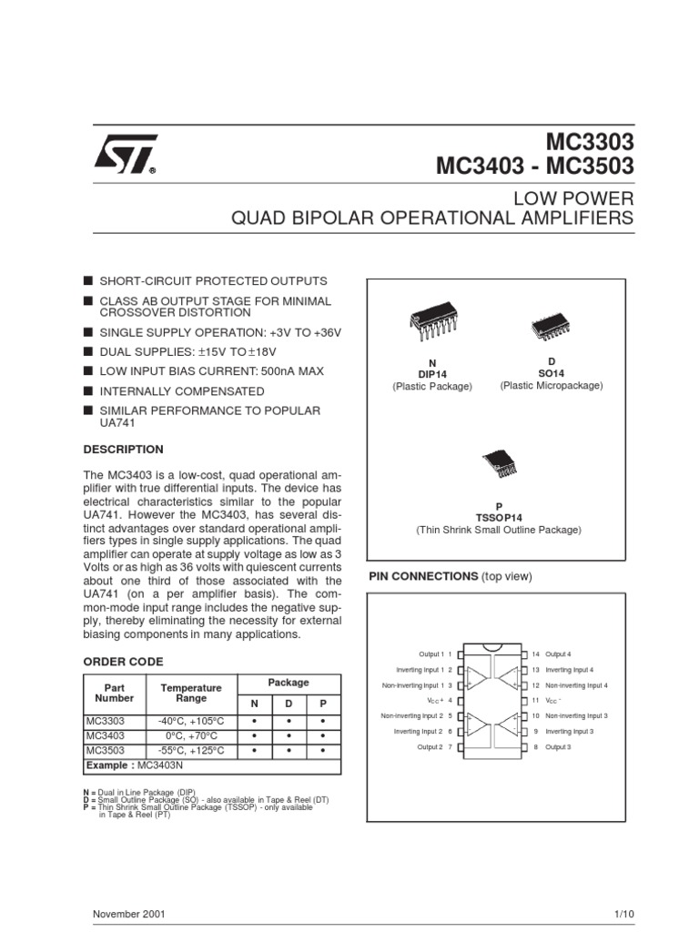 MC3403 Datasheet 4xOV741 | PDF | Amplifier | Operational Amplifier