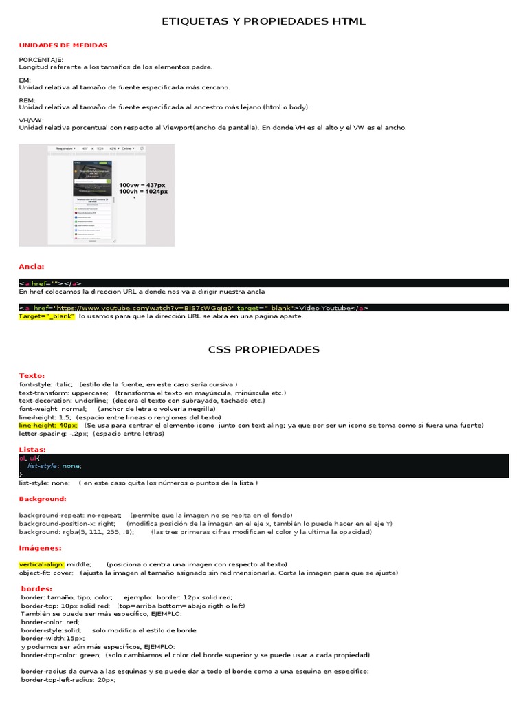 Propiedades HTML y Css | PDF | Hojas de estilo en cascada | Sistema de ...