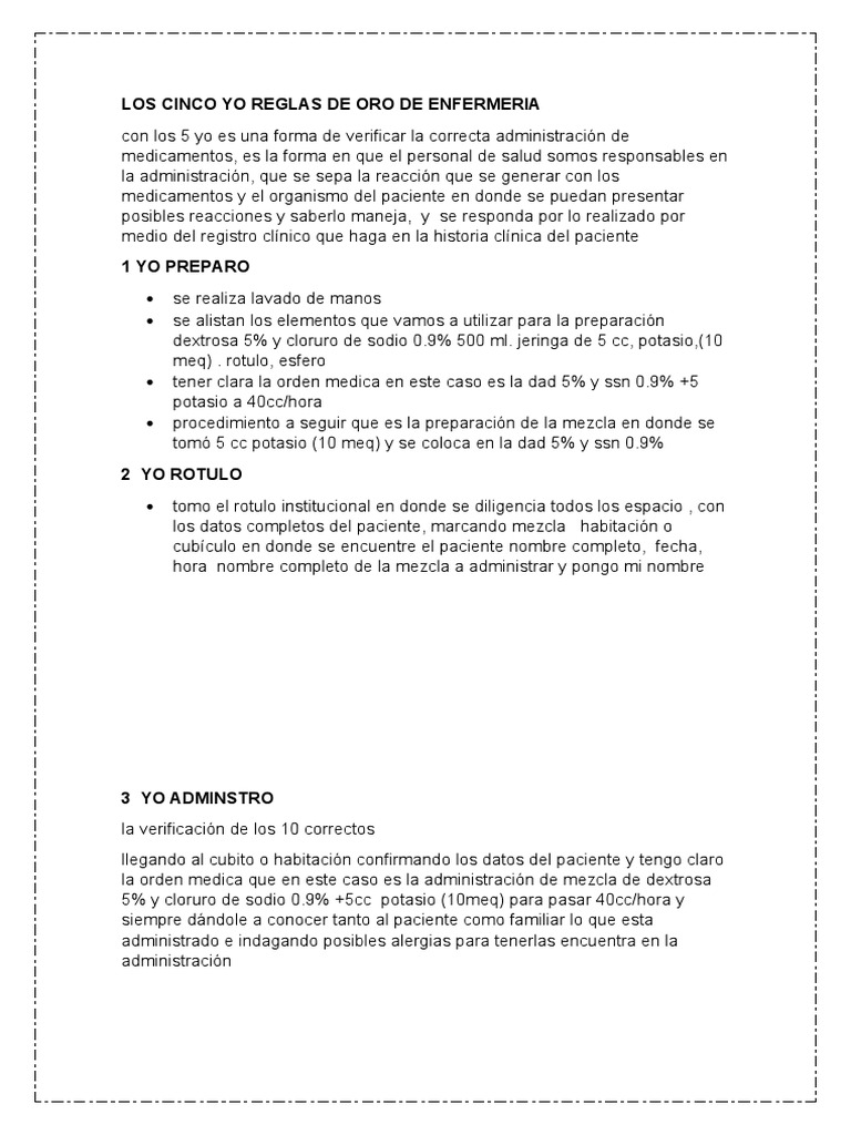 Los Cinco Yo Reglas de Oro de Enfermeria | PDF | Medicamentos con ...