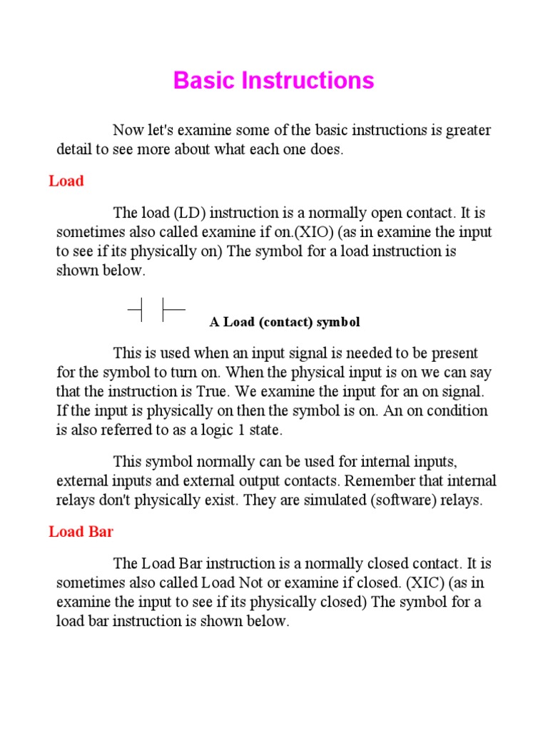 Basic Instructions: A Load (Contact) Symbol | PDF | Relay ...