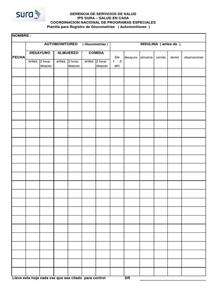 Planilla de Glucometrias PDF | PDF