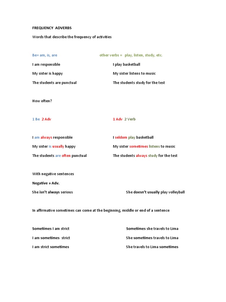 B03 Frequency Adverbs | PDF