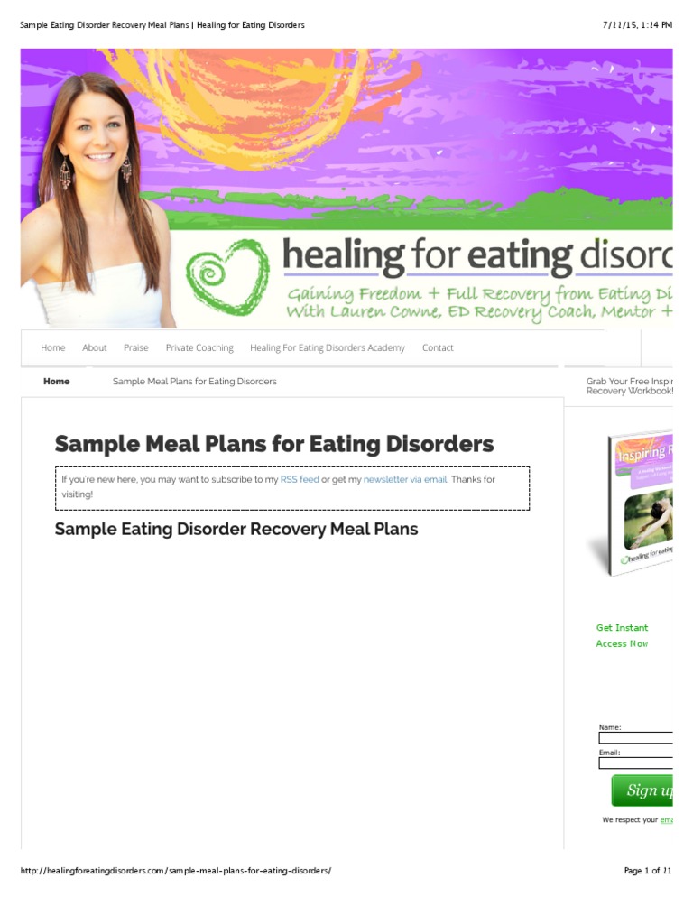 Sample Eating Disorder Recovery Meal Plans - Healing For Eating ...