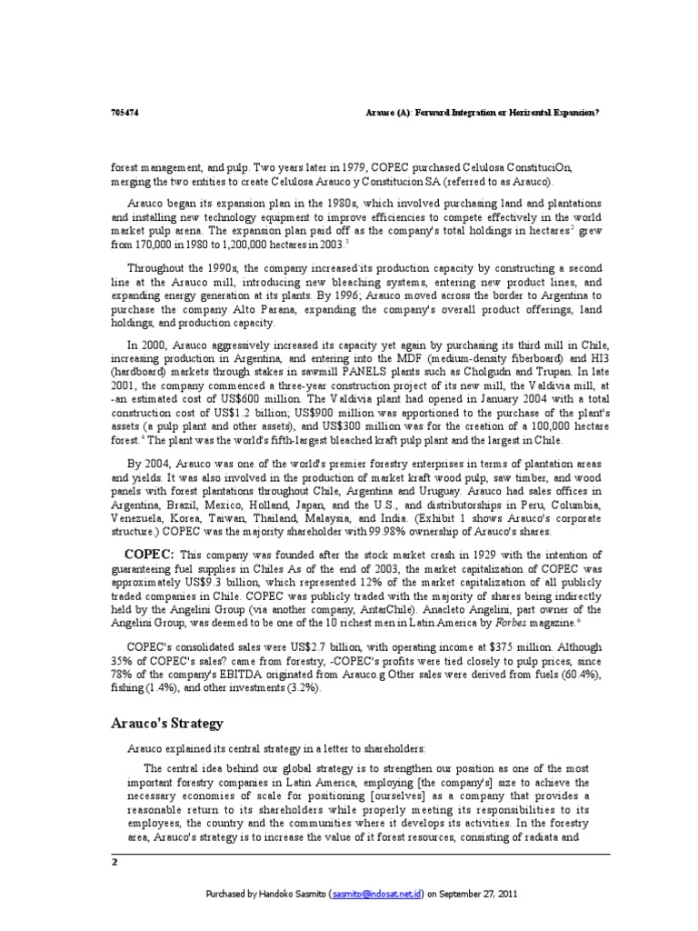 Arauco's Strategy: 705474 Arauco (A) : Forward Integration or ...