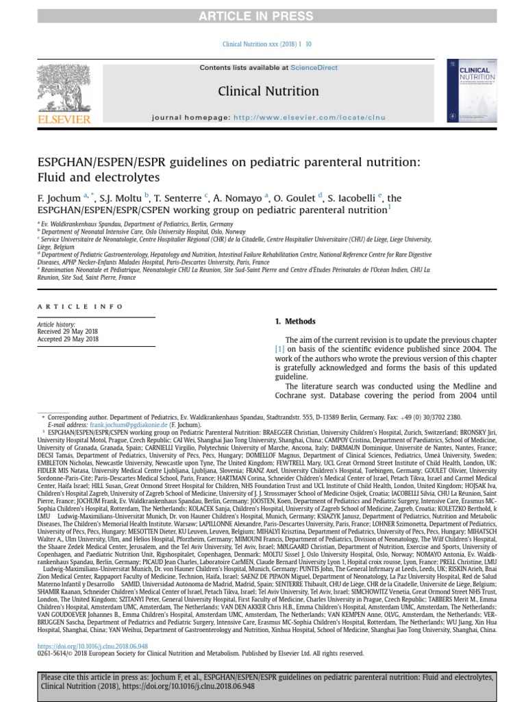 ESPGHAN - ESPEN - ESPR Guidelines On Pediatric Parenteral Nutrition ...