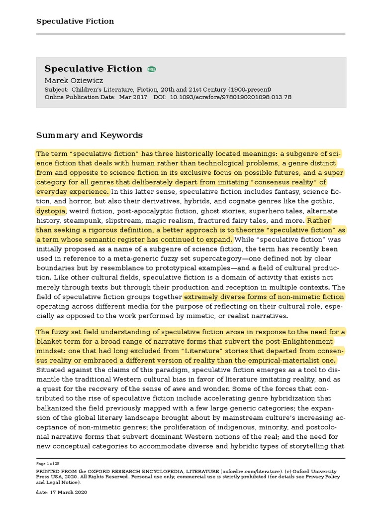 Understanding Speculative Fiction | PDF | Genre | Science Fiction
