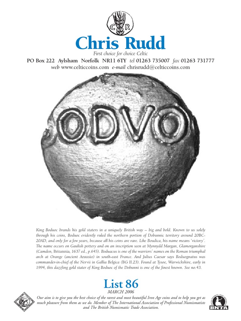 Chris Rudd, Celtic Coins List 86 | PDF | Celts