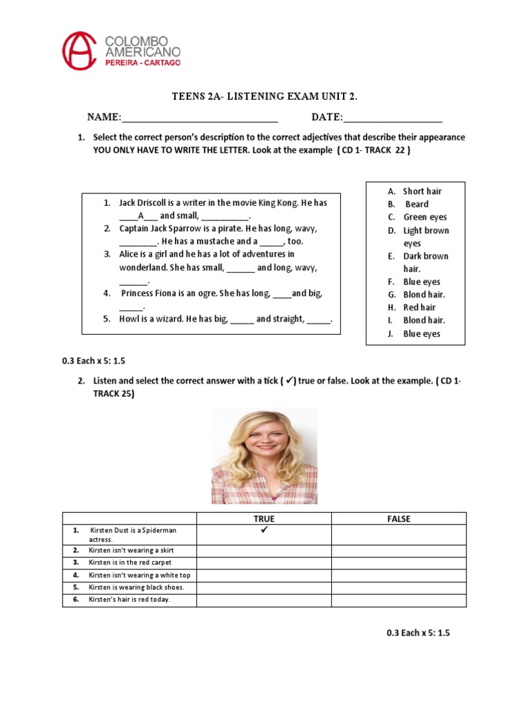 Engage 1 Listening Exam Unit 2 | PDF | Clothing