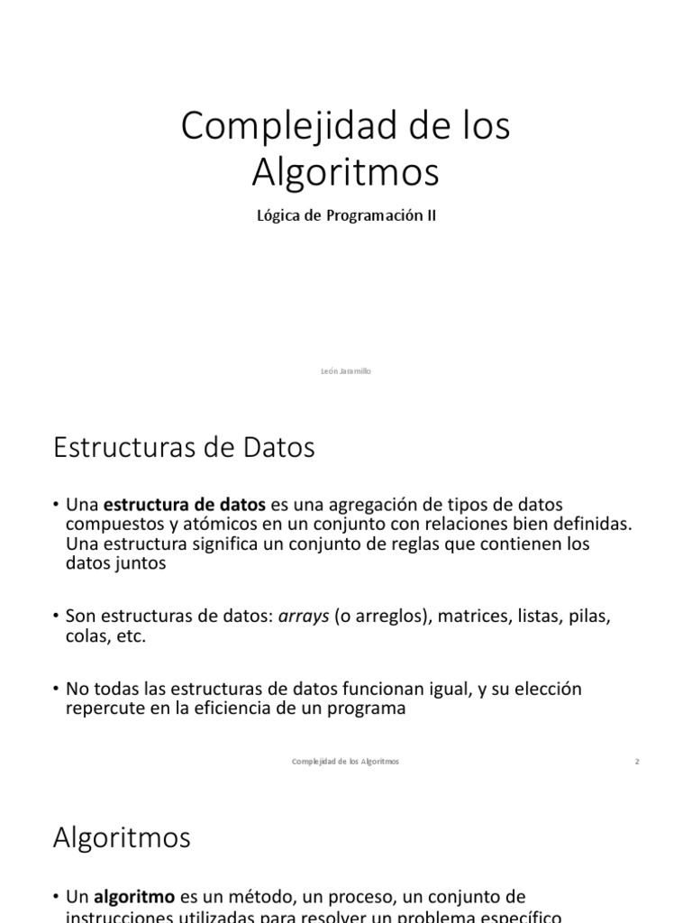 05 - Complejidad de Los Algoritmos | PDF | Teoría de la complejidad ...