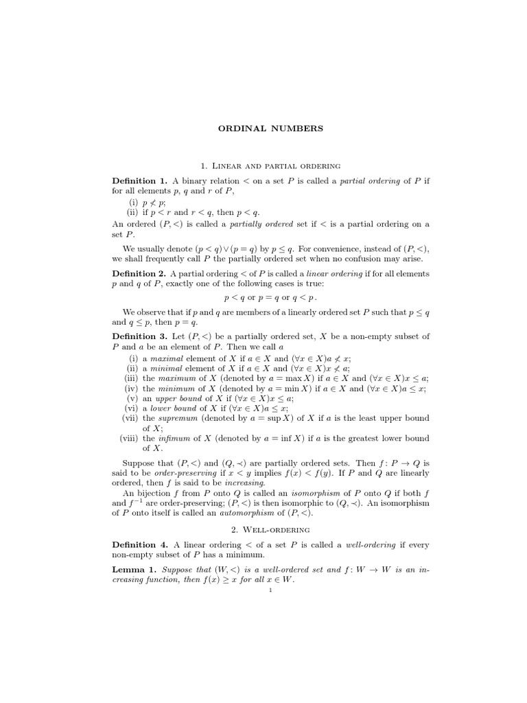 Ordinal Numbers PDF | PDF | Mathematical Logic | Mathematical Concepts